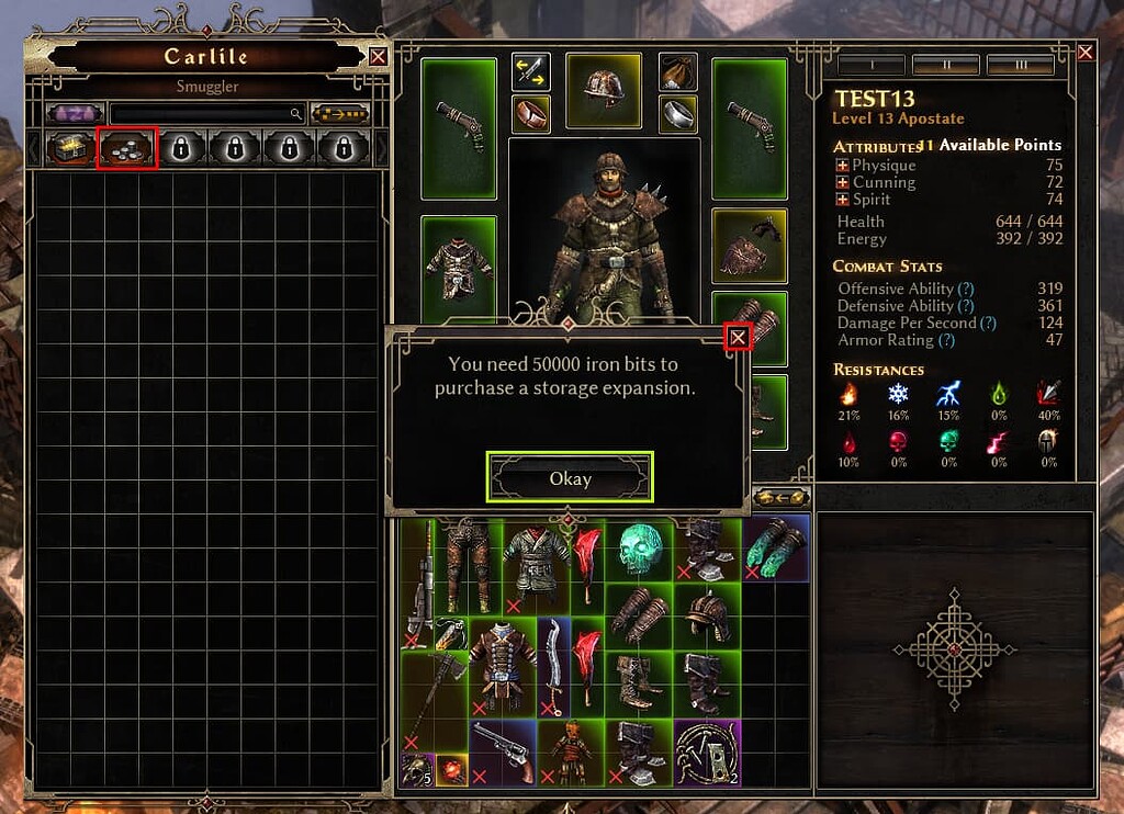 Buy new stash tab button stays pressed down when closing popup with "x ...